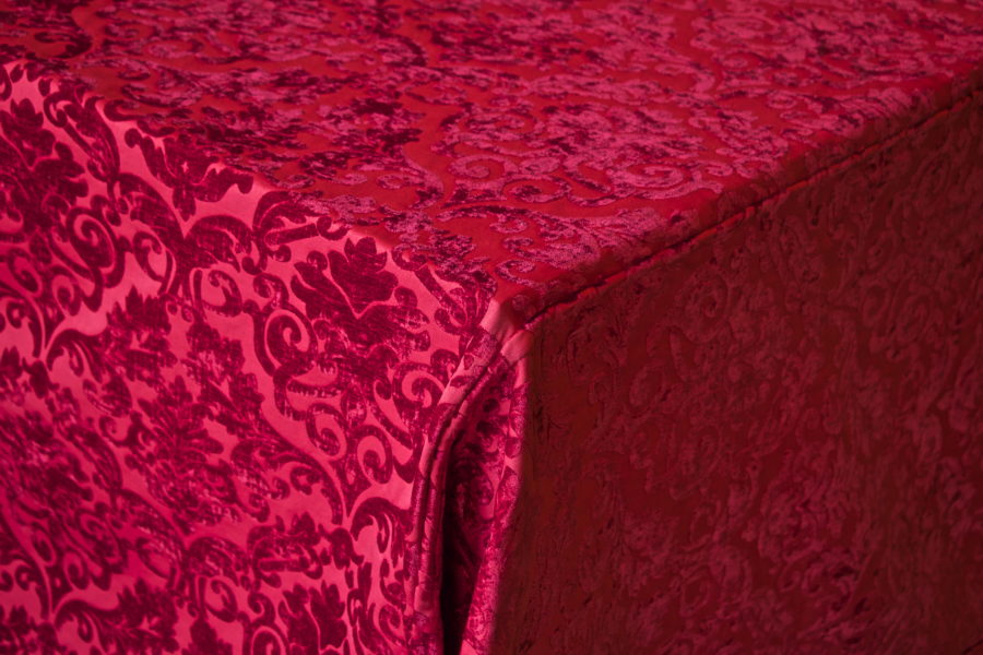 Jupiter Red Cut Velvet | Table Manners Linen Rentals